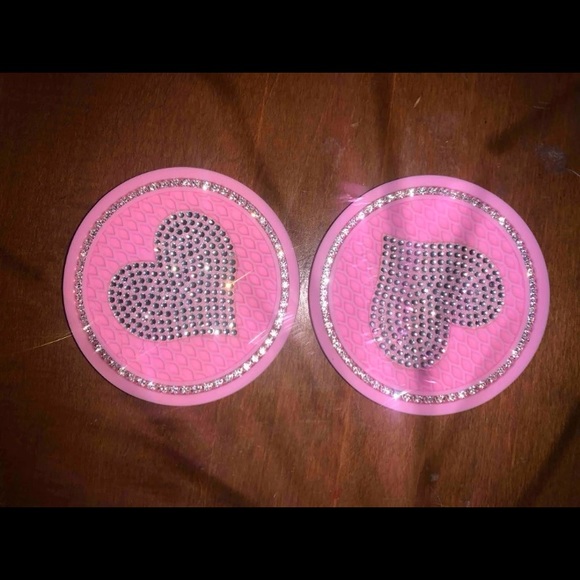 Accessories | Pink Heart Rhinestone Car Coaster Set | Poshmark